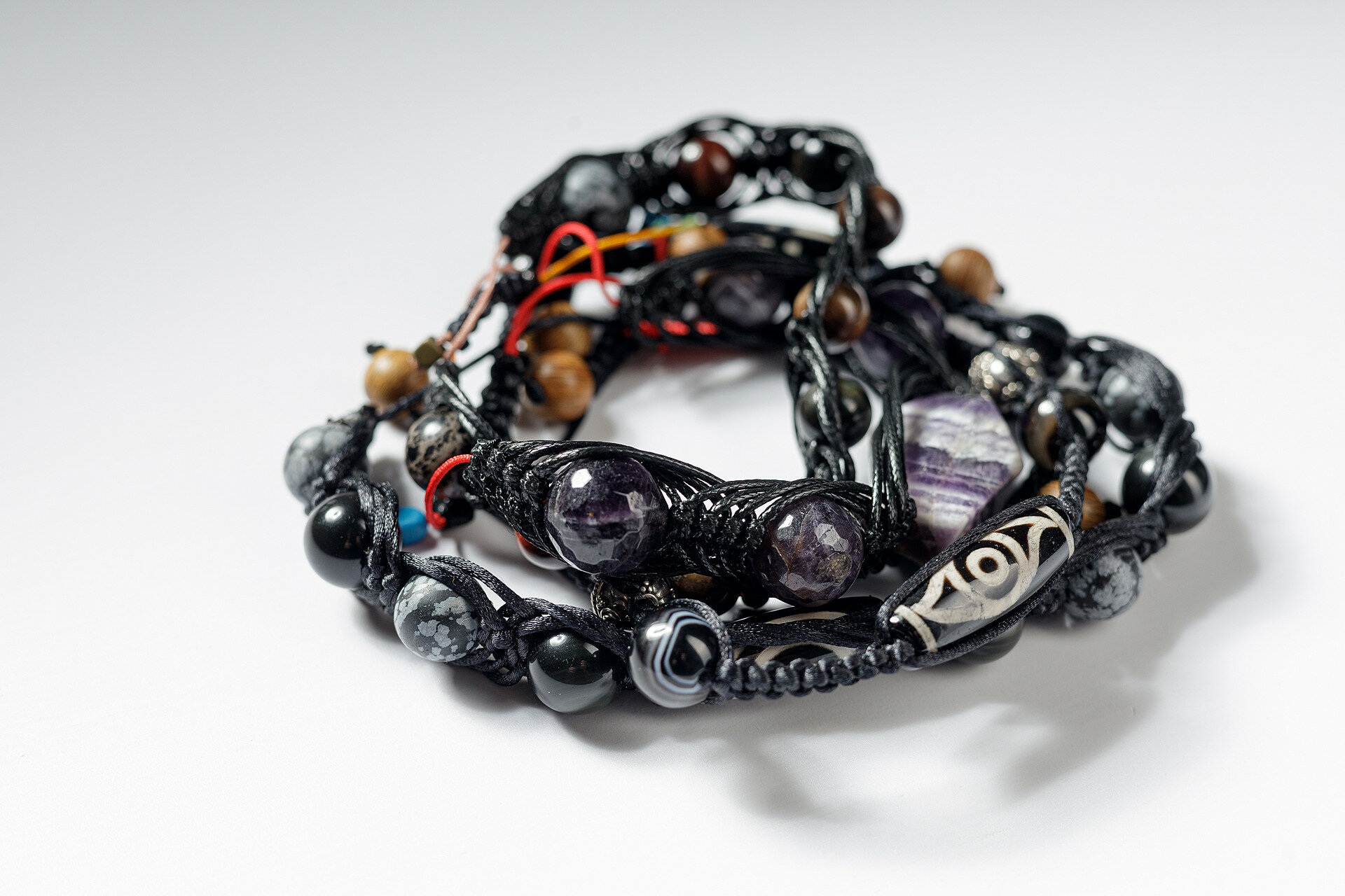 Набор браслетов Magical Exclusives, аметист, обсидиан, агат, тигровый глаз, яшма