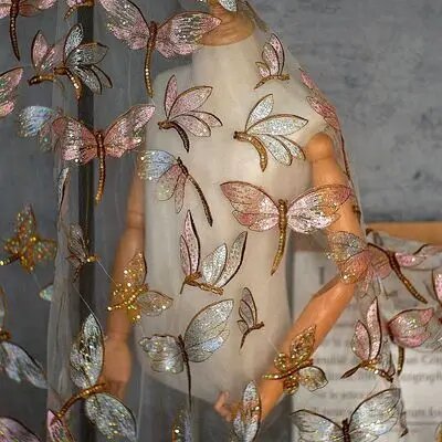 Золотистая сетчатая ткань с вышивкой для пошива apricot gold