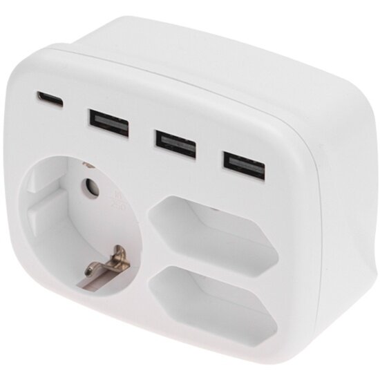 Тройник электрический Rexant 3хUSB + USB Type-C, 16 А, белый