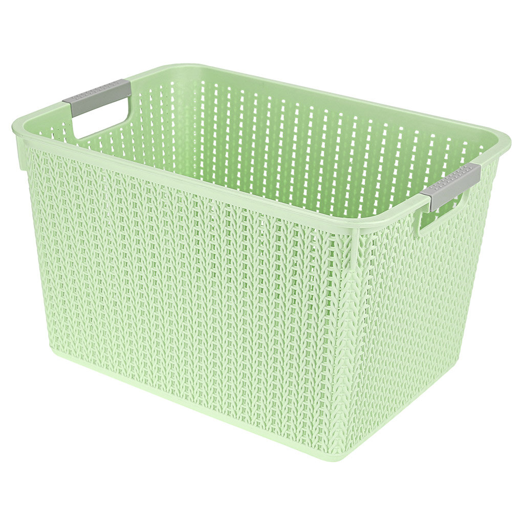 Корзина Домашняя Мода пластмассовая, для хранения, 35,5х 24,5 см, высота 21,2 см, с ручками, оливковый