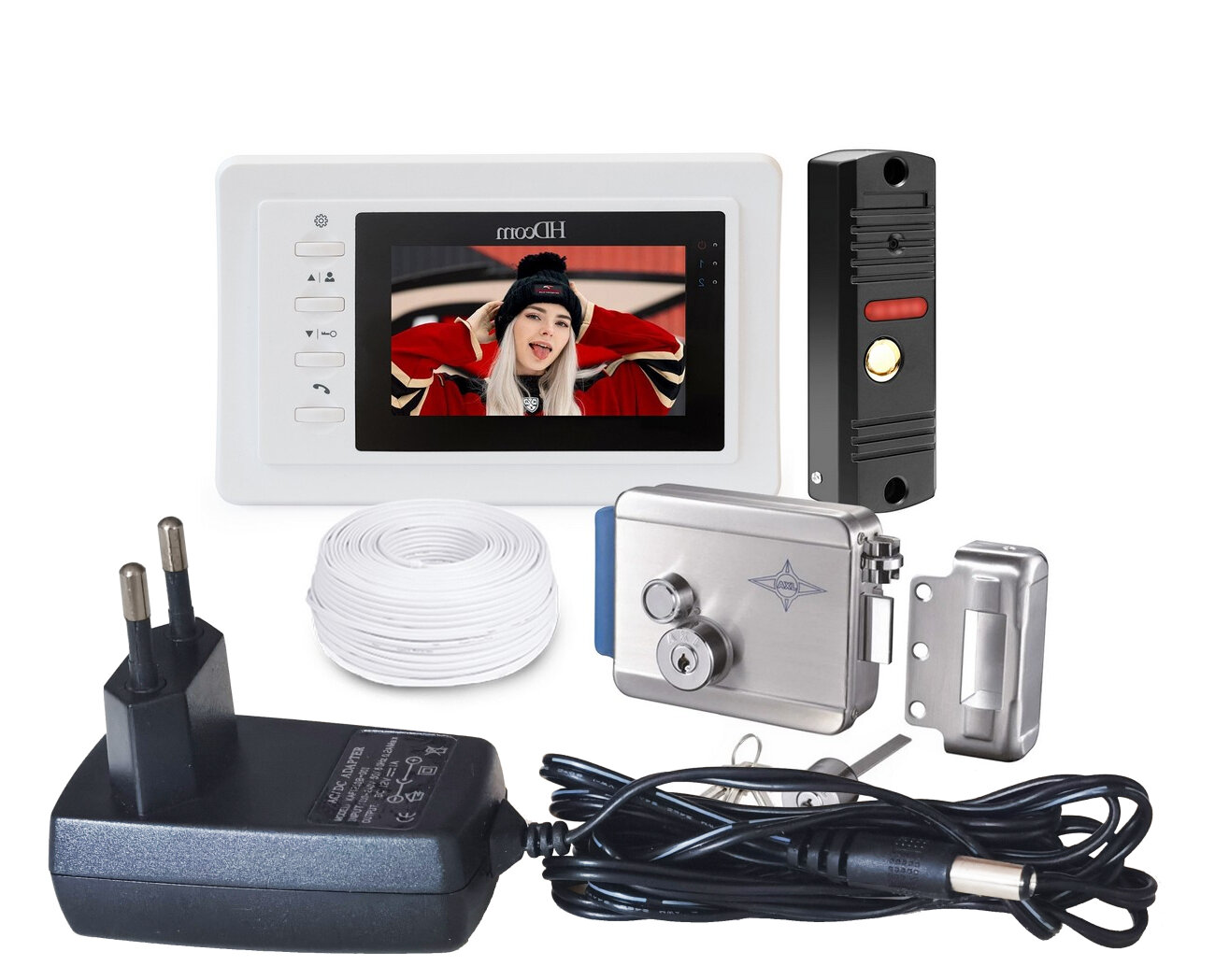 Комплект домофон и электромеханический замок AX 091 и HD-com W-417(NM) (Y10625MOK) - электронный домофон с электромеханическим замком