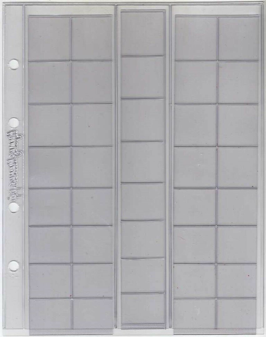 Лист (200х250мм) прозрачный для монет формата Оптима M40 на 40 ячеек (29х30мм) скользящий для наб-ов Евро Пр-во Нумизмания