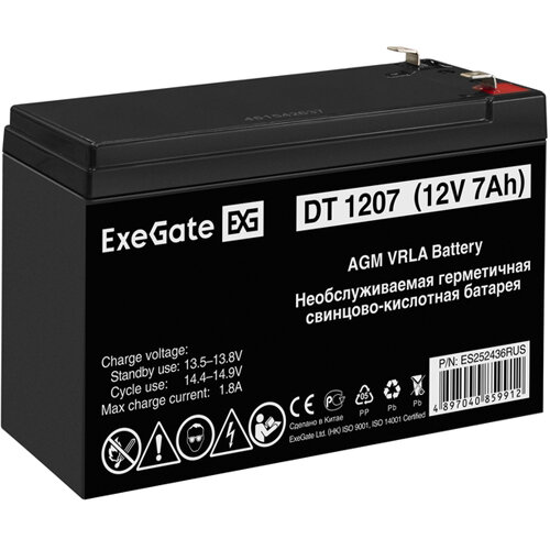 Аккумулятор ИБП 12В/7А клемма F1 ExeGate DT 1207 размер 151*65*95-102мм