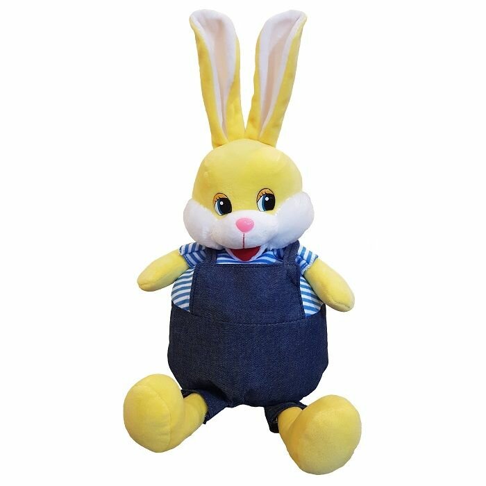 Мягкая игрушка-конфетница для подарков и конфет / Новогодняя упаковка 1000 г "Кролик желтый в синих штанах"