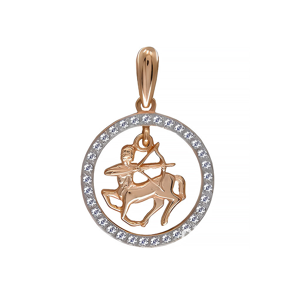 Подвеска, красное золото, 585 проба, фианит