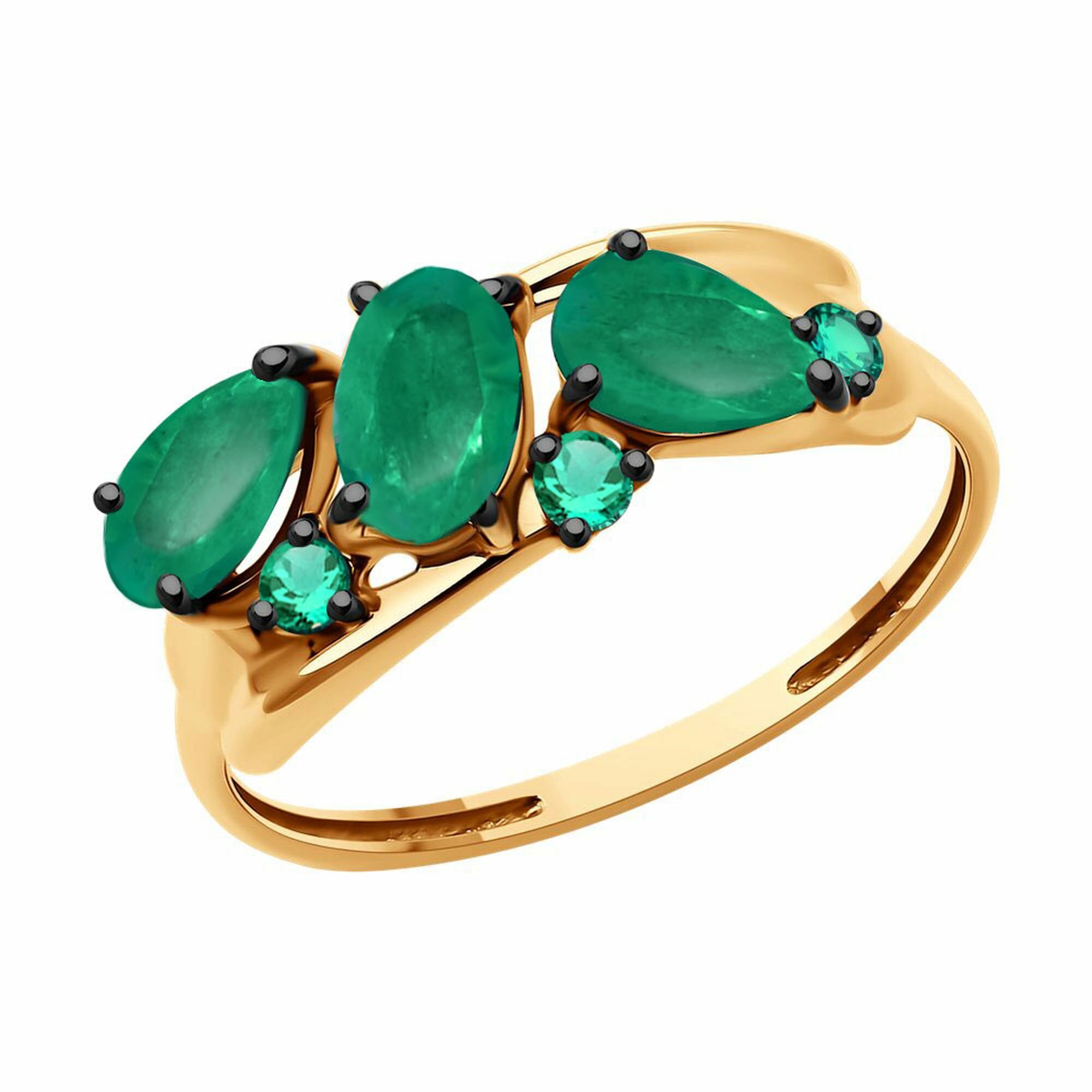 Кольцо, красное золото, 585 проба, изумруд