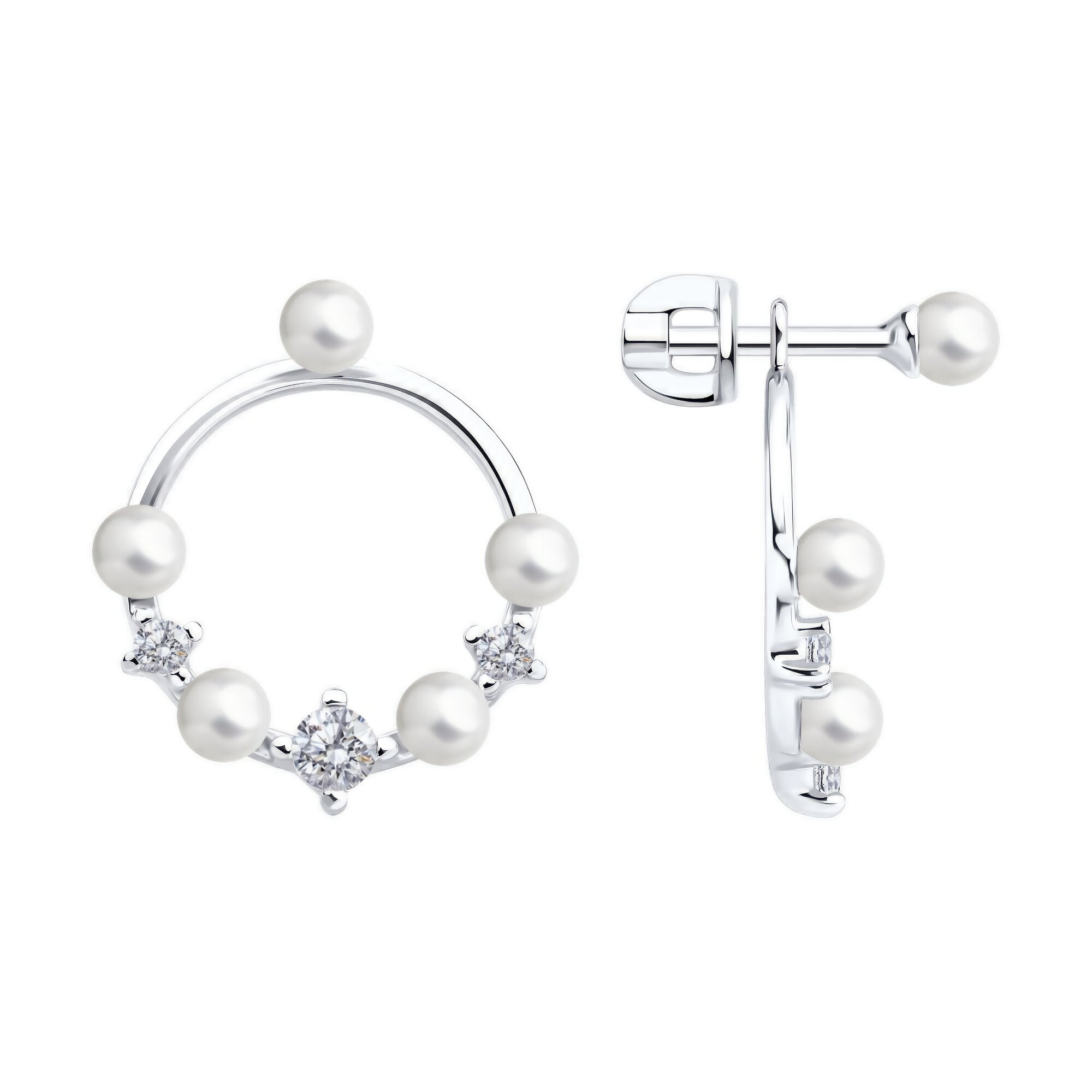 Серьги, серебро, 925 проба, родирование, жемчуг, фианит