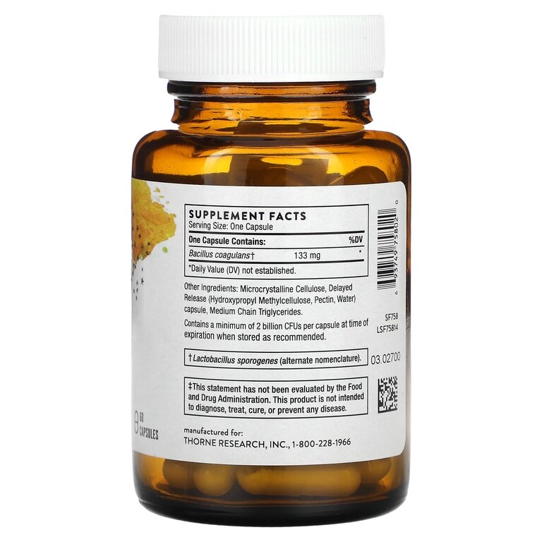Thorne Bacillus Coagulans Probiotic (Пробиотик Bacillus Coagulans) 60 капсул (Thorne Research)