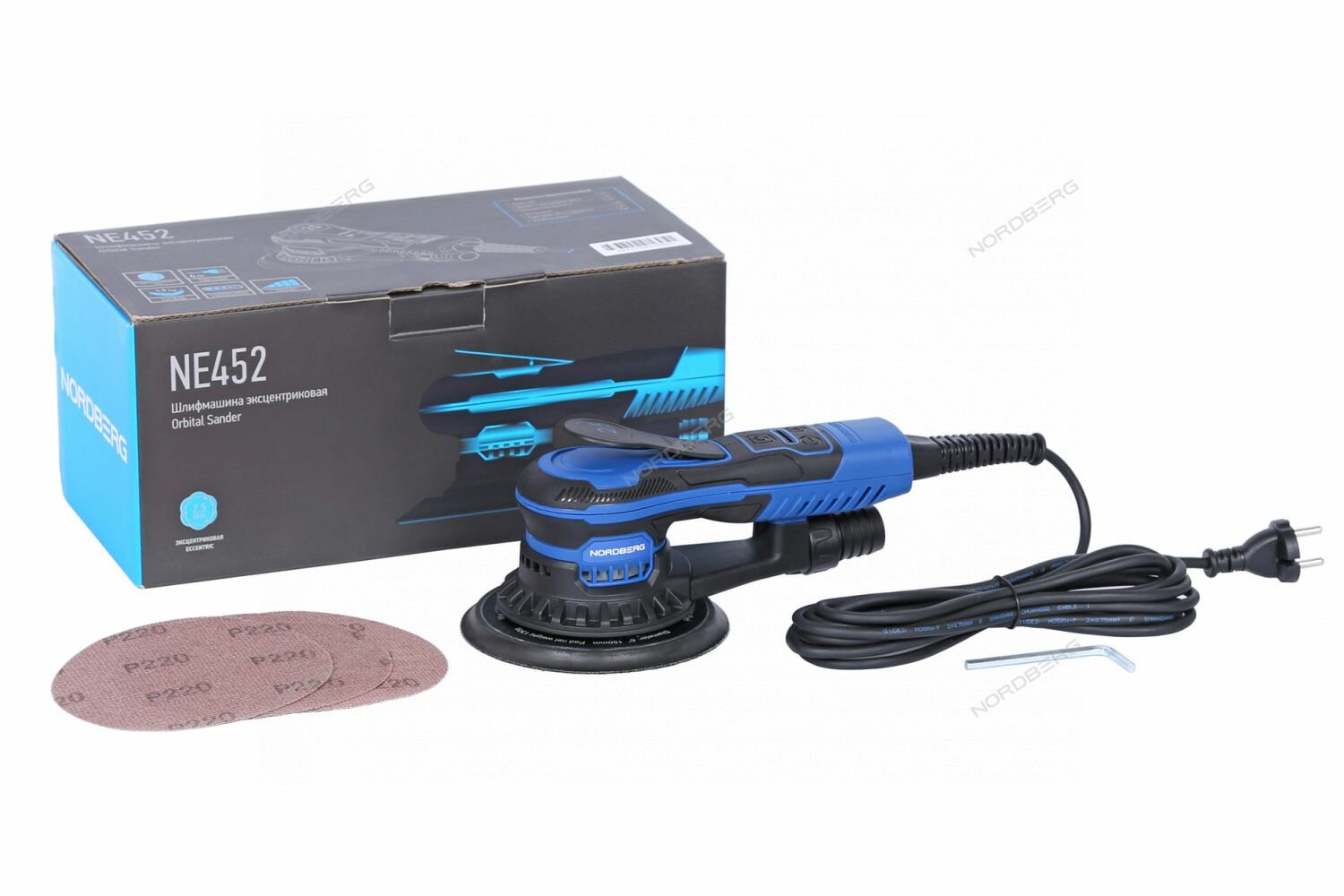 Шлифмашина эксцентриковая 2.5 мм, диск 150 мм, 4000-10000 об/мин, 350 Вт NORDBERG NE452