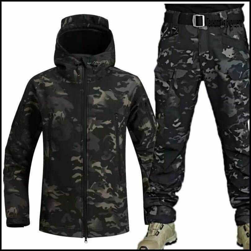 Утолщенный термокостюм из акульей кожи осень/зима,44,46, хаки, M