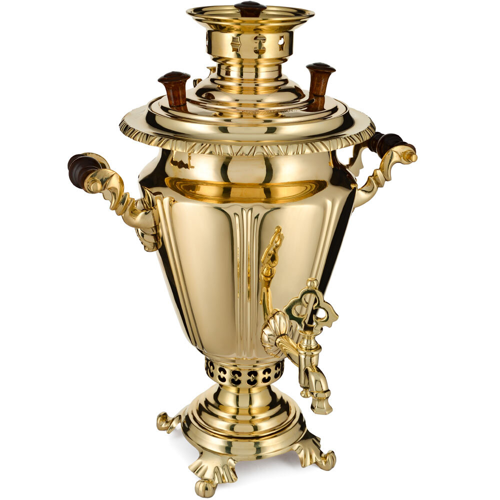 Самовар антикварный на дровах 3,5 литра формы «Рюмка гранная» 1-ой Кооперат. Артели, золотой