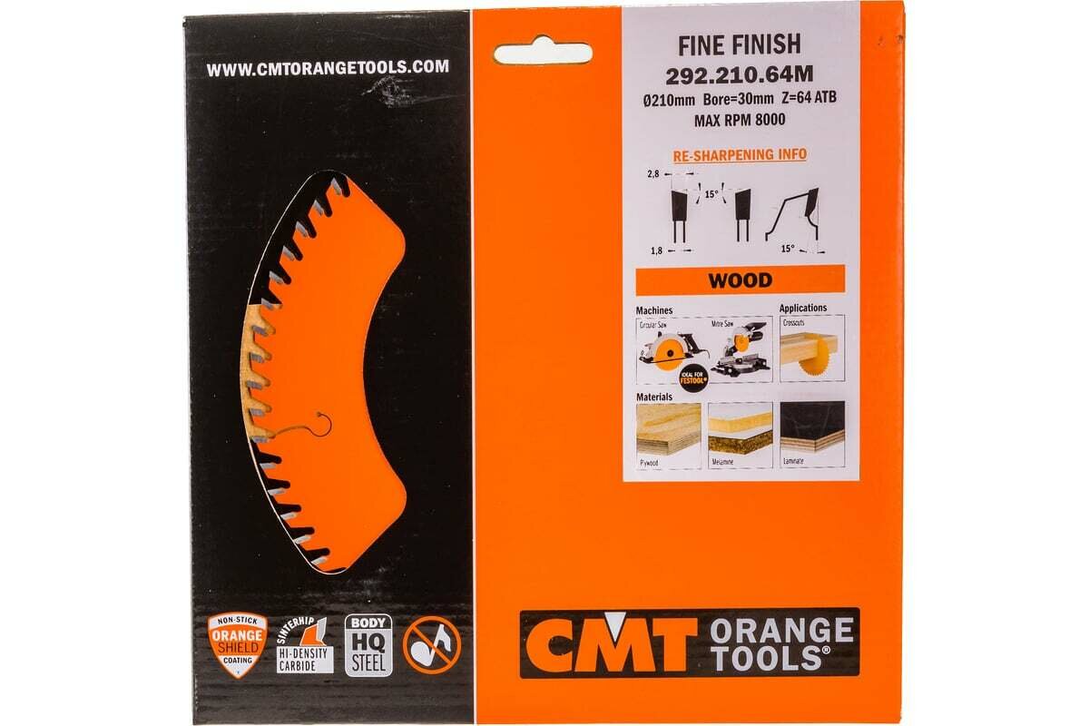 Диск пильный по дереву (210х30х2,8/1,8 мм; Z64) CMT 292.210.64M