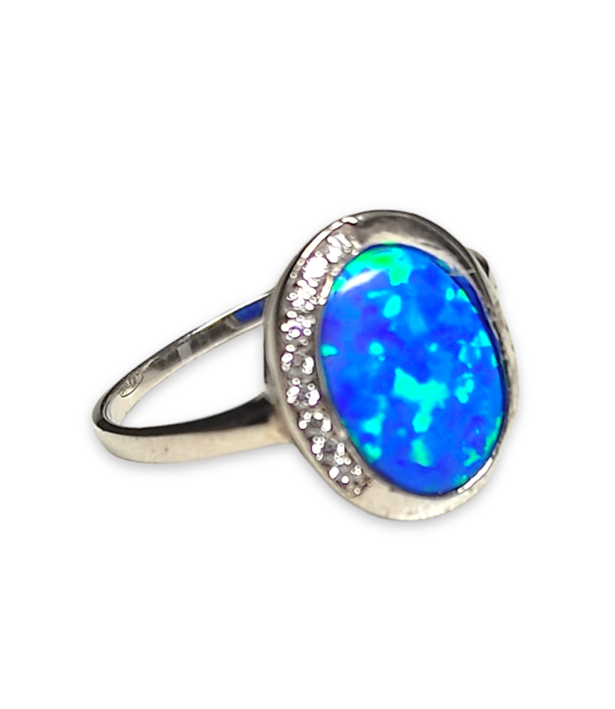 Перстень, серебро, 925 проба, родирование, фианит, опал синтетический