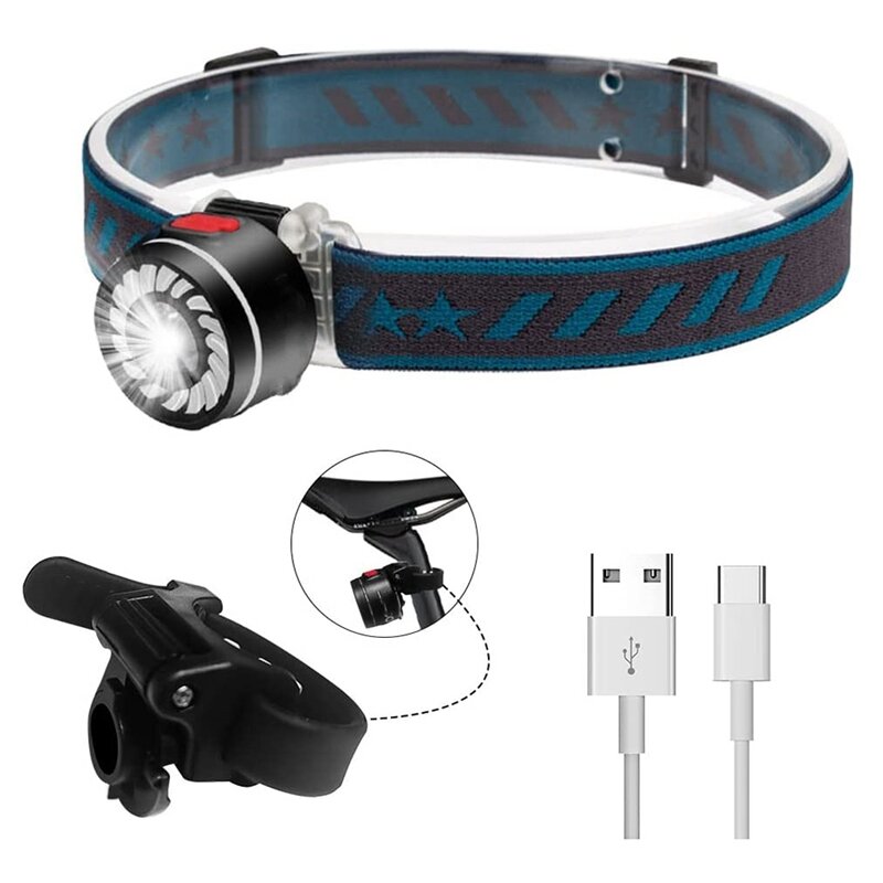 Светодиодный фонарь на голову, перезаряжаемый, легкий, регулируемый, 300 люмен с красным светом, фонарик для бега