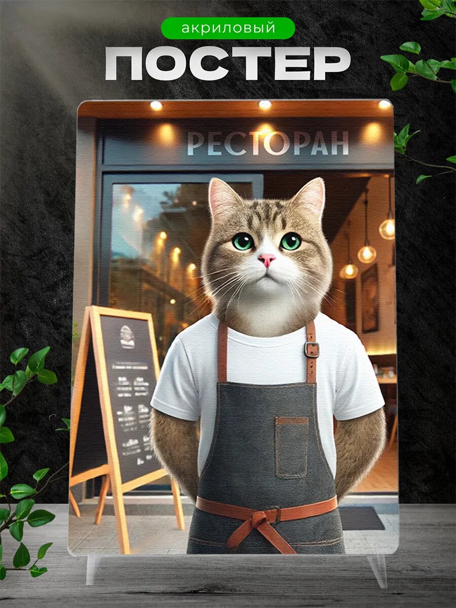 Акриловый постер, открытка подарочная на подставке с цветным принтом ресторатору постер