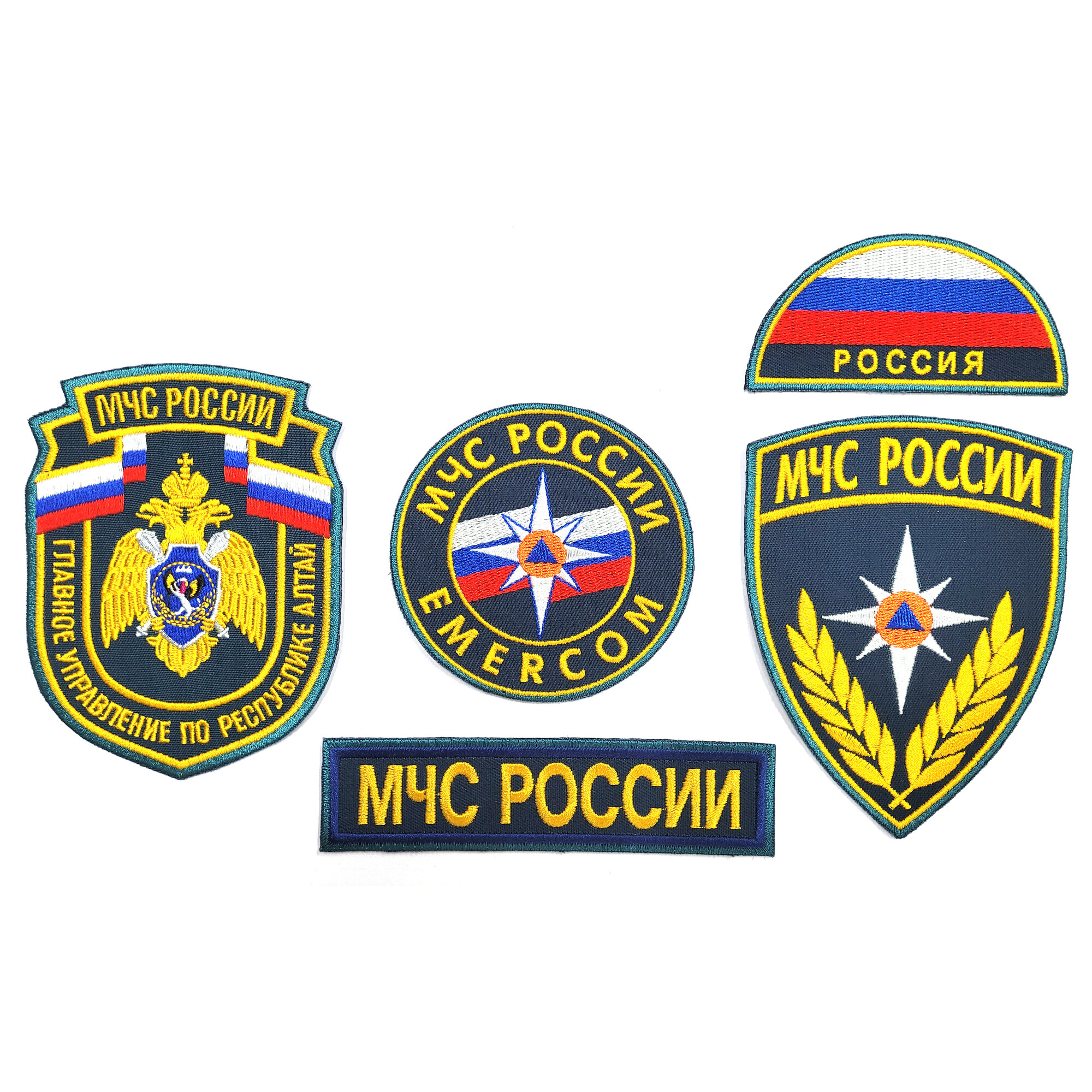 Шевроны и нашивка МЧС России главное управление по Республике Алтай нового образца вышитые, комплект из 5 штук