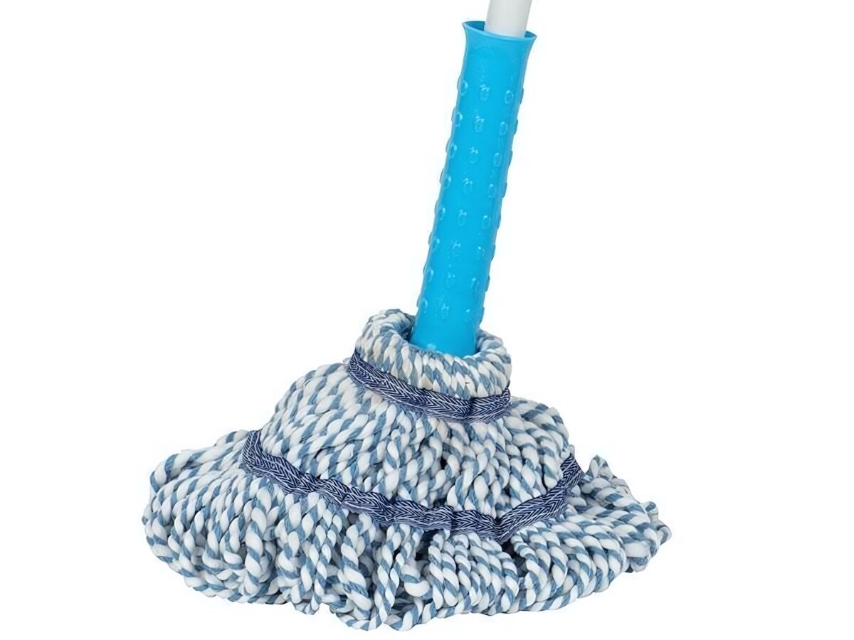 Швабра для пола «Твист» с отжимом, насадка микрофибра 50х50см, ручка 125см, синий/белый
