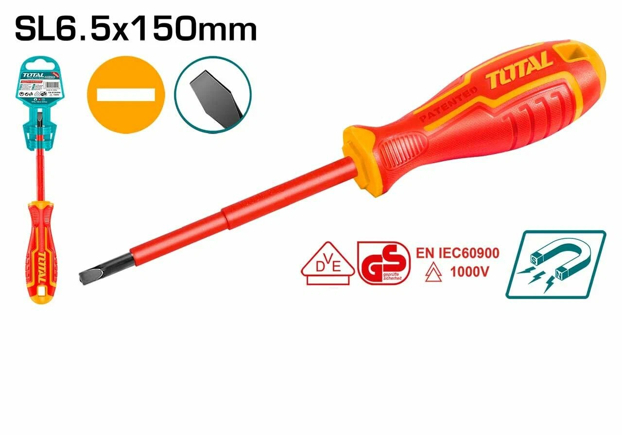 Отвертка шлицевая SL6,5 150 мм диэлектрическая TOTAL THTIS6150