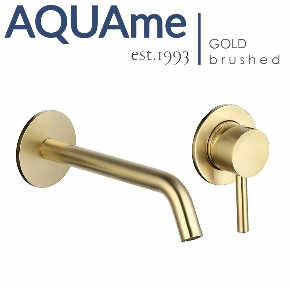 Смеситель для раковины на стену AQUAme Siena шлифованное золото AQM6215BG