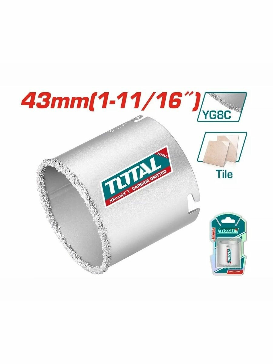 Коронка TOTAL TAC440431, для плитки, карбид вольфрама, 43 мм