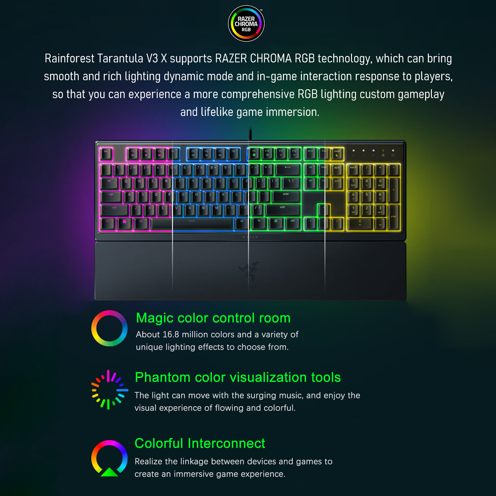 Игровая клавиатура Razer V3X, проводная, 104 клавиши, RGB Chroma, 1000 Гц, съемная подставка для запястья