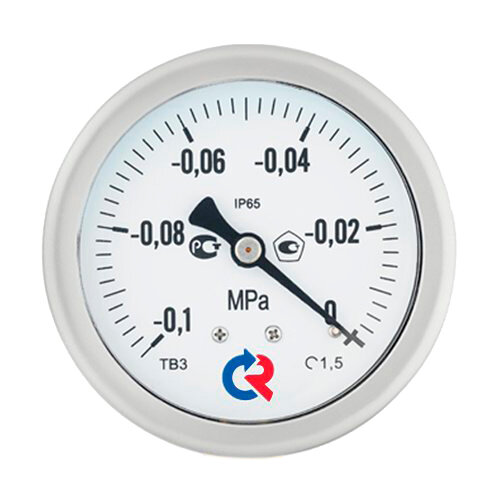Вакуумметр осевой Росма ТВ-320Т.00 (-0.1-0МПа) M12x1.5 1.5 виброустойчивый (готовый к гидрозаполнению) 63мм, тип - ТВ-320Т, осевое присоединение, шкала (-0.1-0МПа), резьба M12x1.5, класс точности 1.5, цвет хром