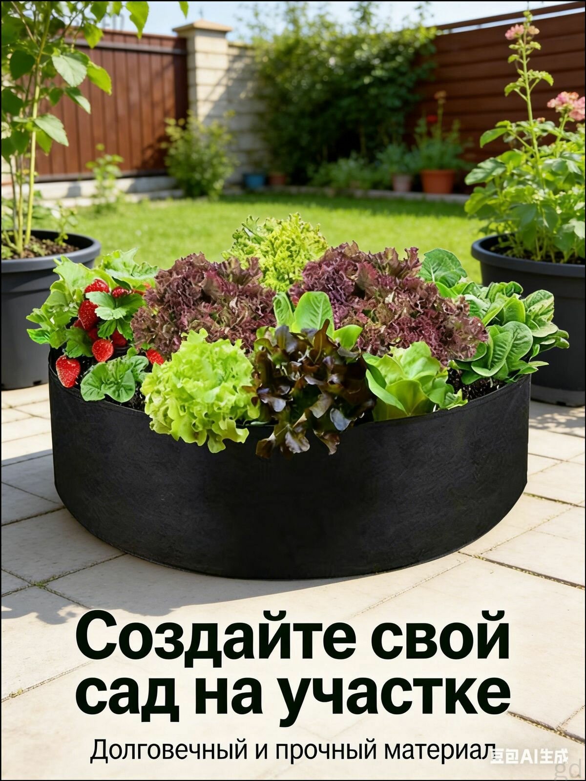 Кашпо 50 л, 20 см, 1 шт, цвет черный, белый