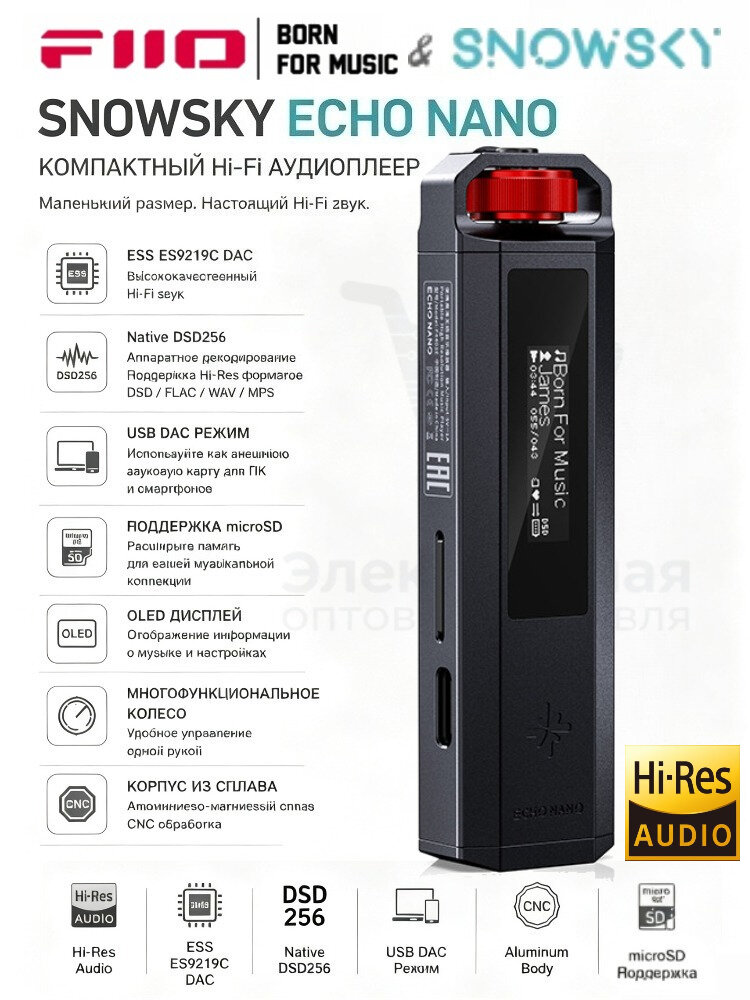 FiiO SnowSky ECHO NANO Портативный музыкальный плеер HiFi без потерь с высоким разрешением Аудио DAP