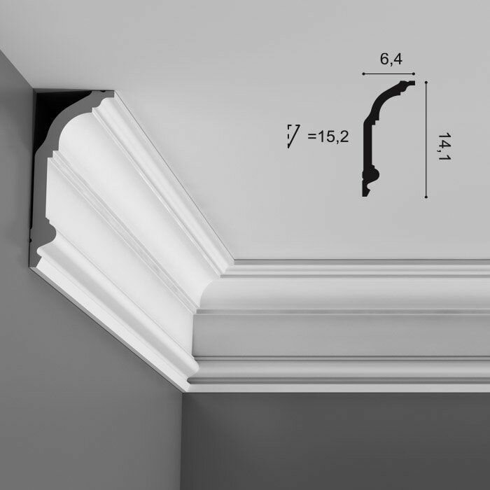 Карниз для Ремонта Гладкий Orac Decor С339 Д200xШ6.4xВ14.1 см Лепнина из Полиуретана / Орак Декор
