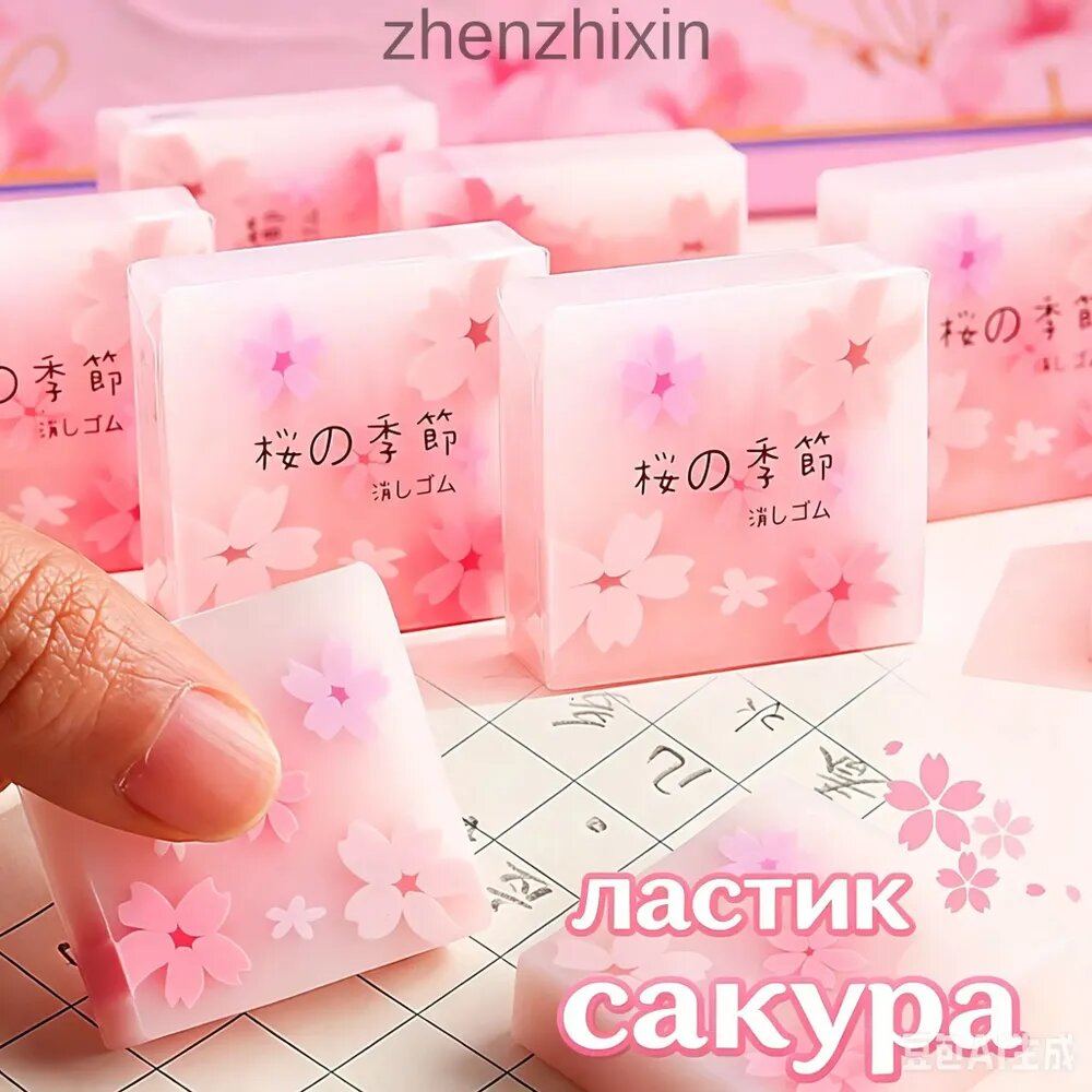 Ластик в виде сакуры, мягкий канцелярский ластик с цветочным узором, мало крошки при стирании, для школьников