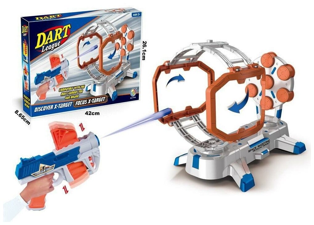 Тир Junfa с бластером, мягкими пулями, 7 мишенями, вращающейся рамкой-препятствием DQ-03473