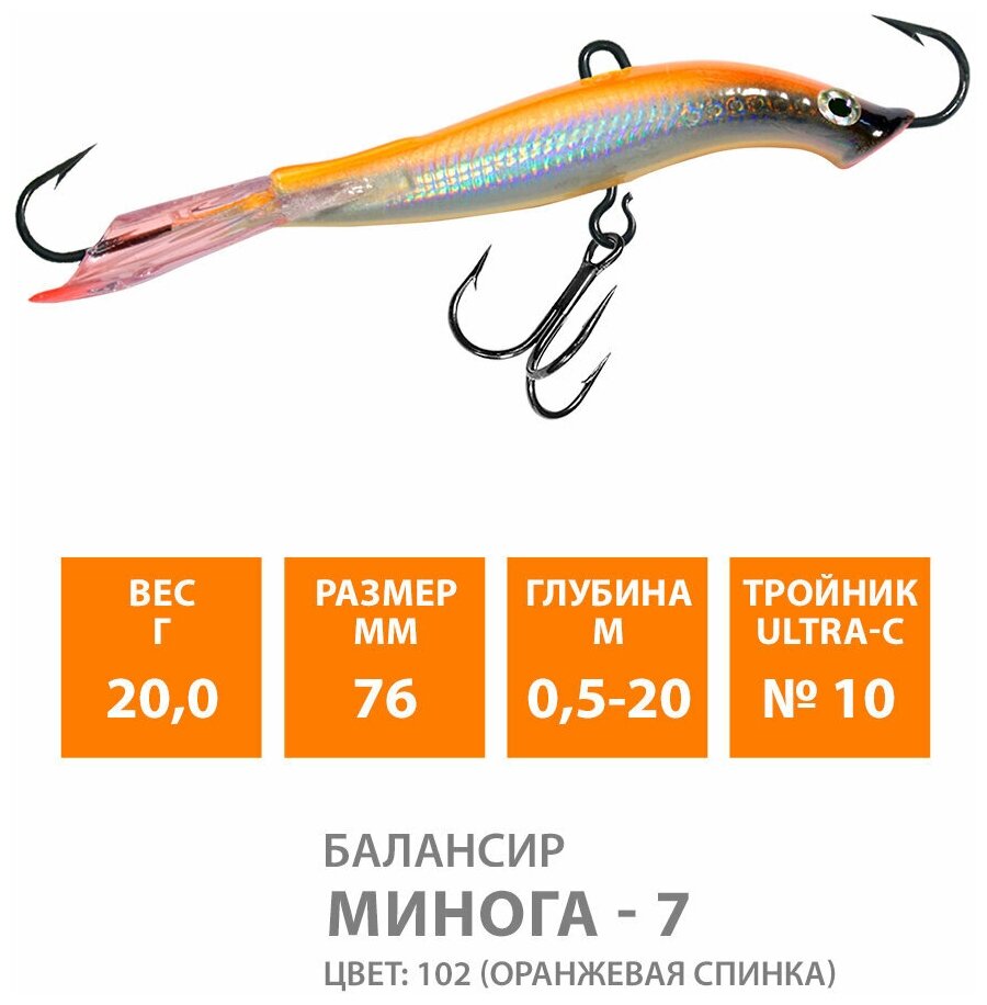 Балансир для зимней рыбалки AQUA Минога 76mm 20g цвет 102