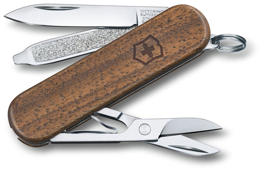 Нож-брелок VICTORINOX Classic SD, 58 мм, 5 функций, деревянная рукоять, 0.6221.63