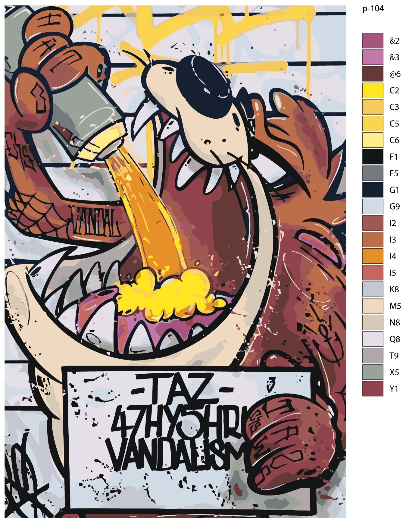 Картина по номерам, 72 x 108, IIIR-p-104, аниме арт, тасманский дьявол, мультфильм, "Живопись по номерам", набор для раскрашивания, раскраска