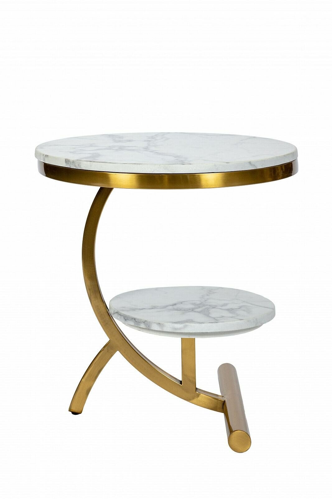 Приставной столик Double TableTop, Натуральный Мрамор, Белый, Золото