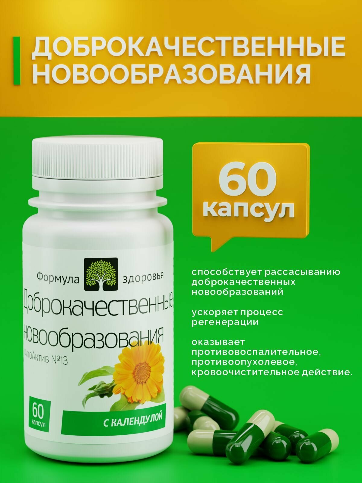 ФитоАктив №13 доброкачественные образования, формула здоровья, 60 капсул.