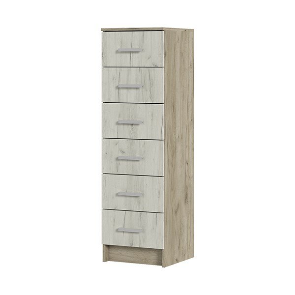 Комод узкий, 6 ящиков, ЛДСП, цвет- дуб крафт серый/дуб крафт белый, 40х134.5х41 см