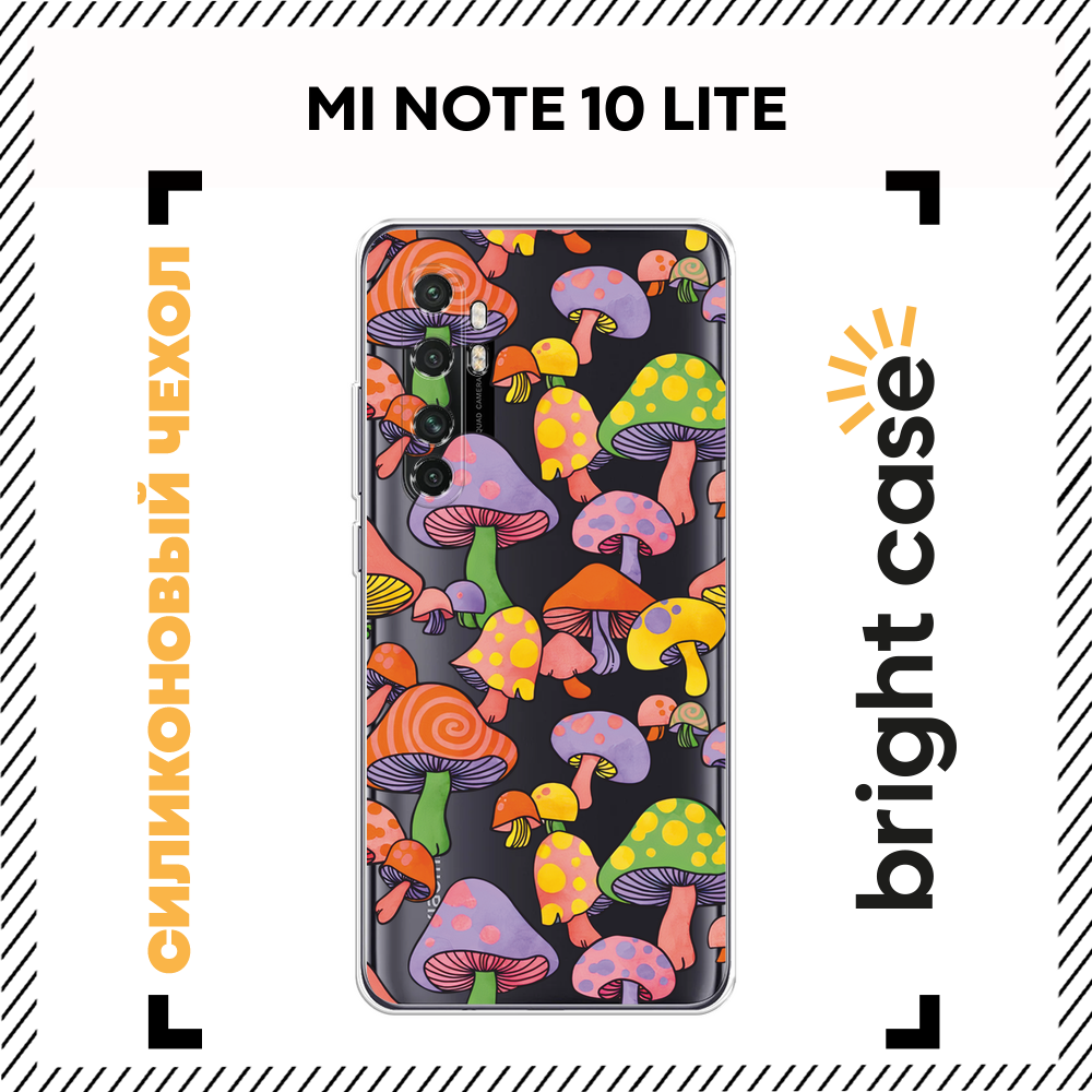 Чехол на Xiaomi Mi Note 10 Lite / Сяоми Ми Нот 10 Лайт с принтом Цветные грибы, прозрачный
