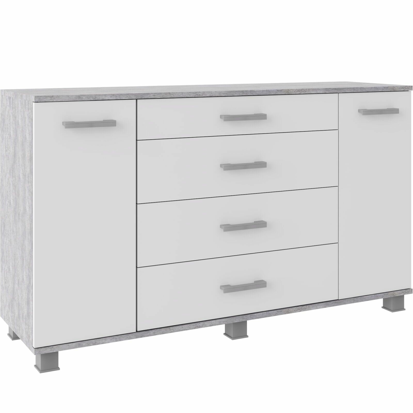 Комод № 4 NEW (Комод 1300, ФУР.) (цемент светлый/белое сияние)