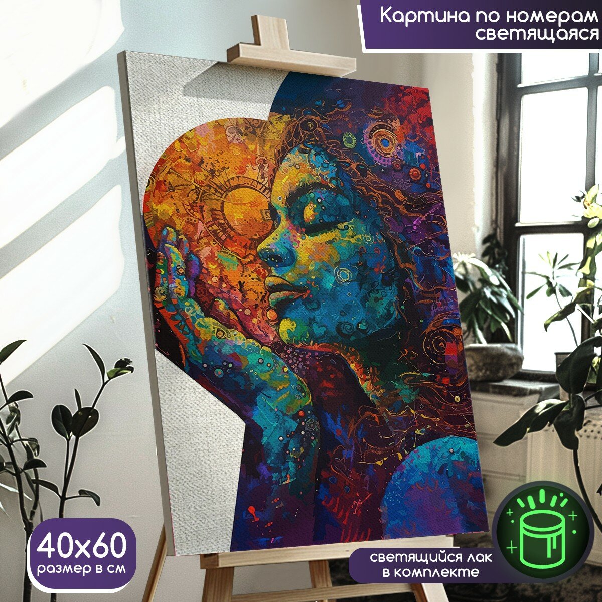 Картина по номерам светящаяся: 60Х40 эзотерика и магия (девушка, космос, ночь, звёзды, солнце, луна) - 1557 В