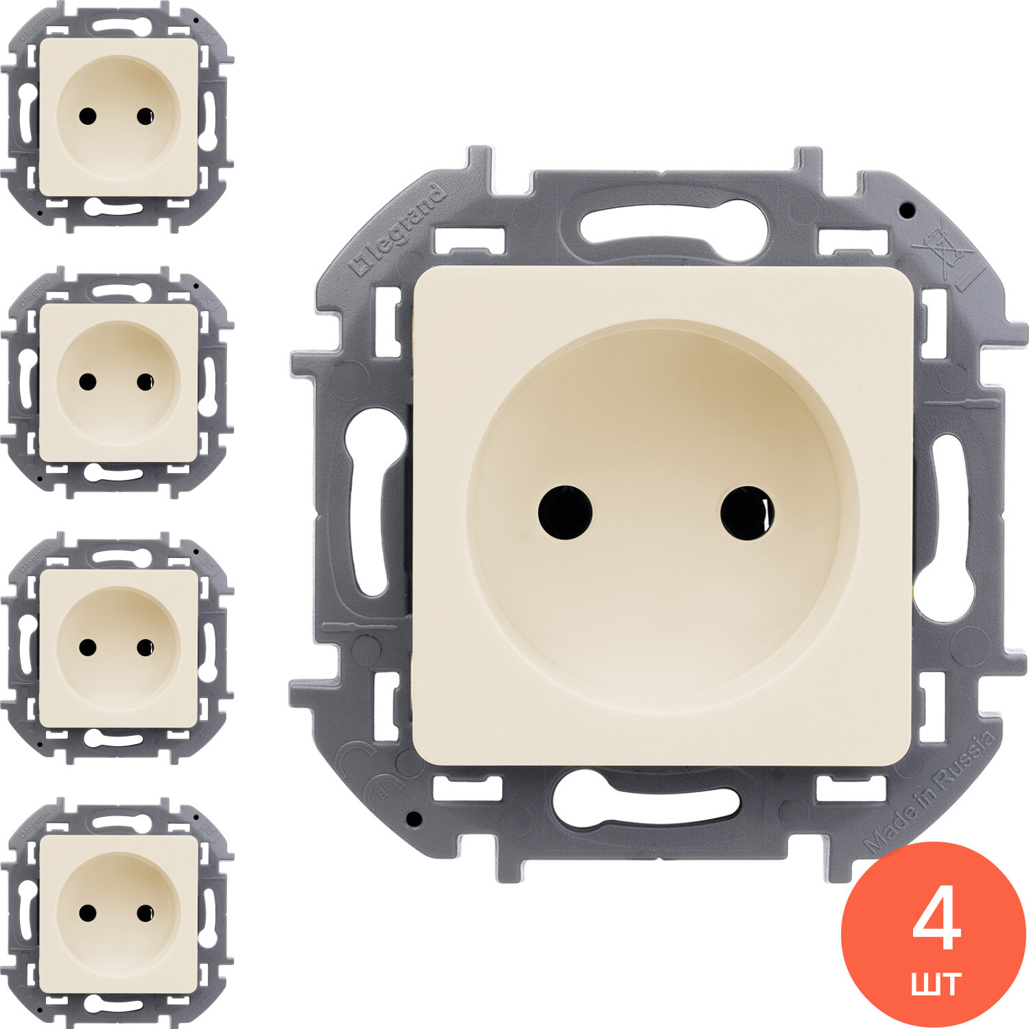 Розетка силовая штепсельная Legrand / Легранд INSPIRIA СП, 16А 250В IP20, слоновая кость без заземляющего контакта, 673711 (комплект из 4 шт)