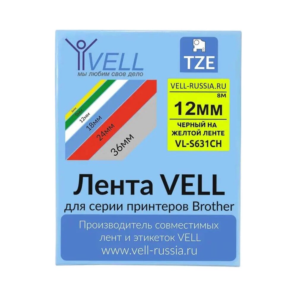 Лента Vell VL-S631CH термотрансфер, черный на желтом, PET с чипом для принтеров