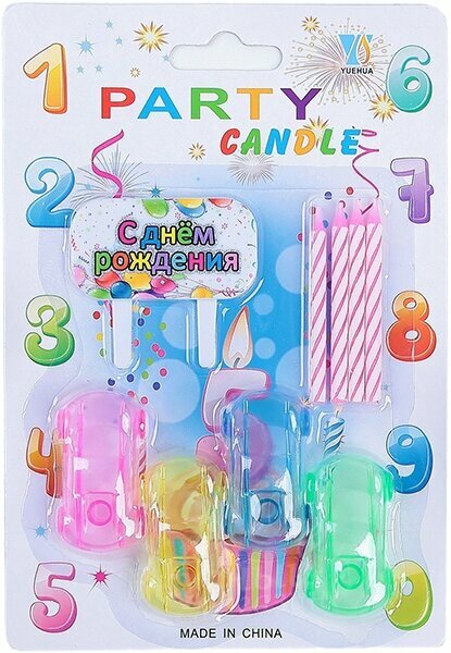 Свечи для торта Машинки 4 шт. Иу Жусима крафтс (Набор из 5 шт.)