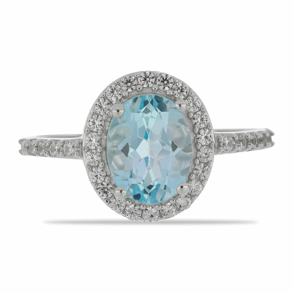 Кольцо, серебро, 925 проба, родирование, циркон, топаз