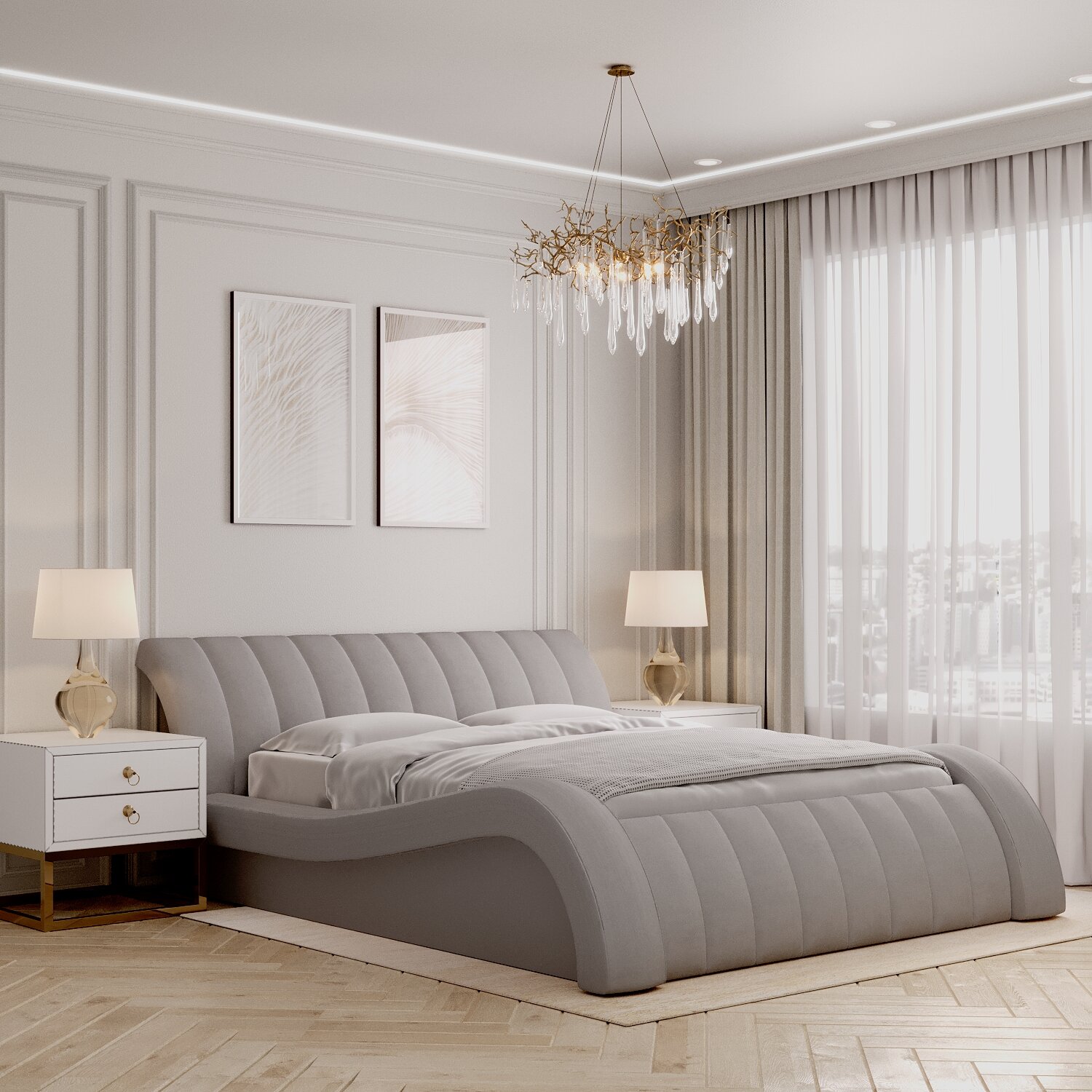 Кровать 200х200 двуспальная с подъемным механизмом и ящиком для белья