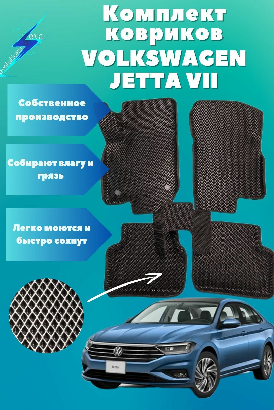 Автомобильные коврики с бортами EVA для Volkswagen Jetta VII/Фольксваген Джетта 7(2018-2025г. в).)