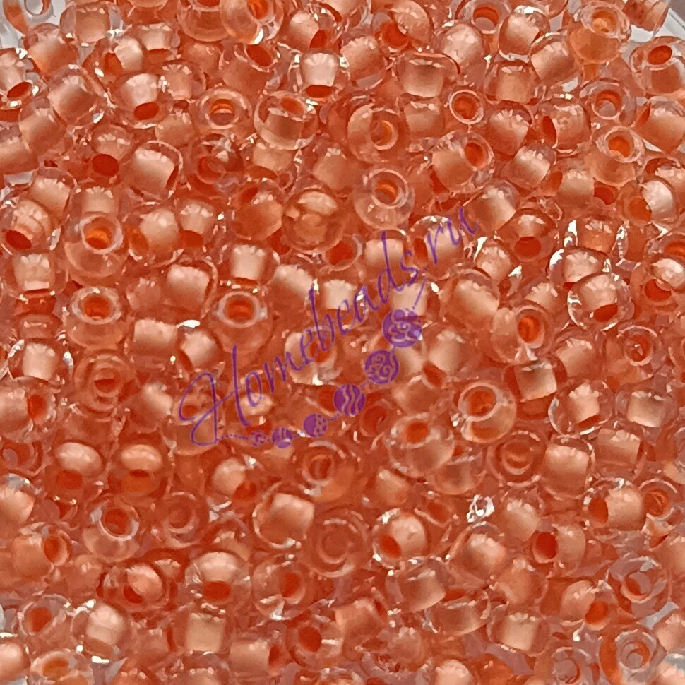 Бисер Чехия Preciosa, 38089, стекло, прозрачный с цветной линией, круглое отверстие, 10/0, 50 г, оранжевый