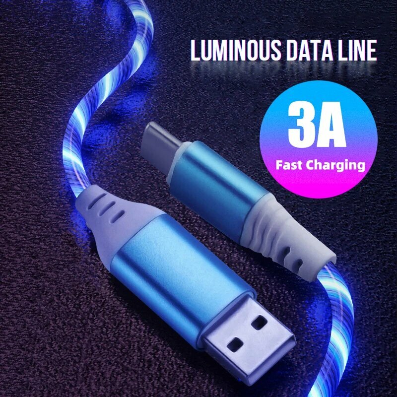 Светящийся кабель USB Type-C 2m, разноцветный — фото 1