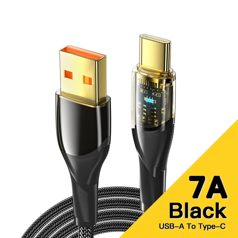 Кабель зарядный Essager, USB Type-C, 100 Вт, для Huawei P50/P40/Samsung Honor Oneplus Poco F3 2 м, 7A Black Cable