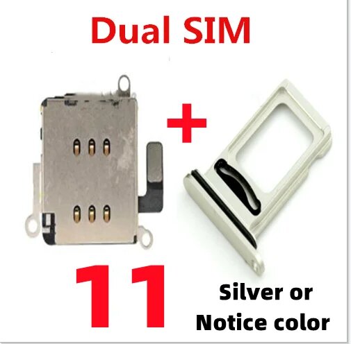 AliSunny 1 комплект, двойной разъем для чтения SIM-карт, гибкий кабель + держатель слота для лотка, адаптер для iPhone 11 12 13 Pro Max XR XSMax, детали 1set 11 Silver